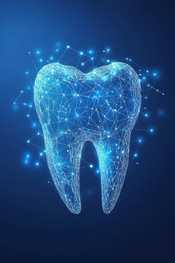 Abstract Digital Tooth on Blue Background. Polygonal Tooth Design with ...