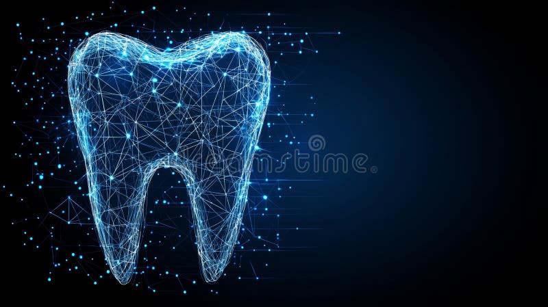 Abstract Digital Tooth on Blue Technology Background. Connected Dots ...