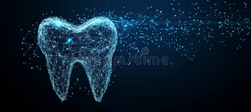 Abstract Digital Tooth Design on Blue Tech Background Featuring Lines ...