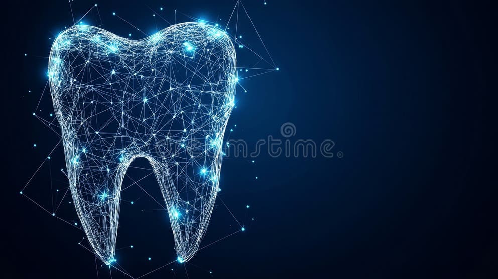 Abstract Digital Tooth, Modern Dentistry on Blue Tech Background. Low ...