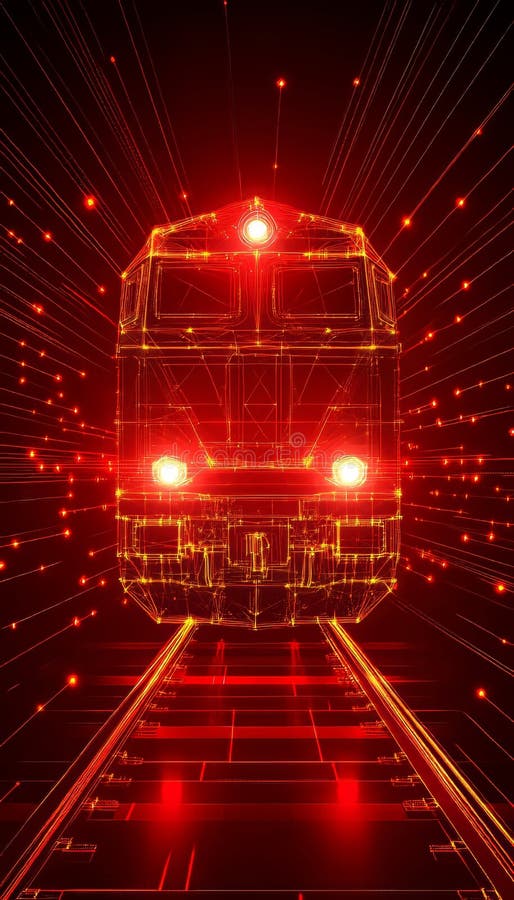 Abstract Digital Train on Red Technology Background. Railway Transport ...