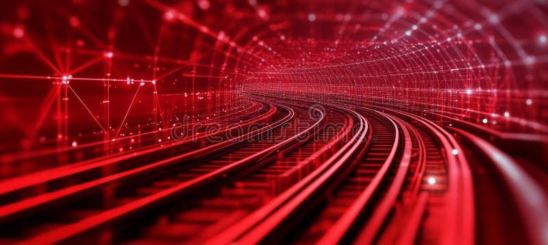 Abstract Digital Train Tracks in Tunnel with Connected Dots and ...