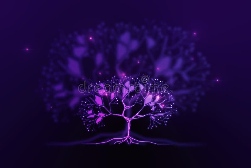 Abstract Digital Tree on Purple Background. Big Data and Network ...