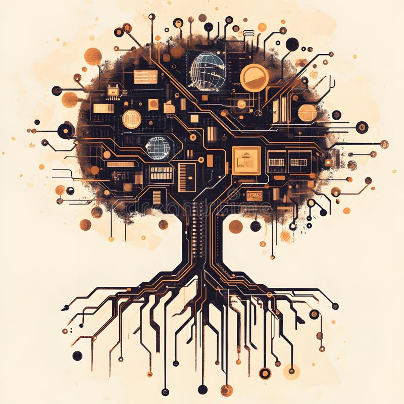 Circuitry Tree Branches Glow, Grounded in Technology, Representing ...