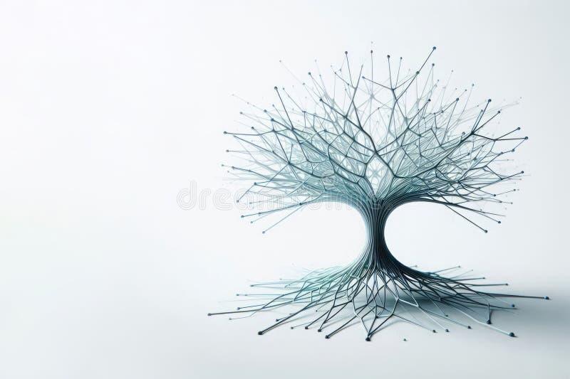 Abstract Digital Tree with Lines and Dots on a Light Background. Space ...