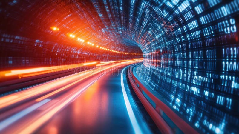Abstract Digital Tunnel Background Binary Code Information Flows