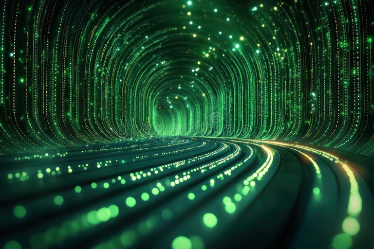 Abstract Digital Tunnel Binary Code in Motion, Representing High-Speed Data Flow, Advanced ...