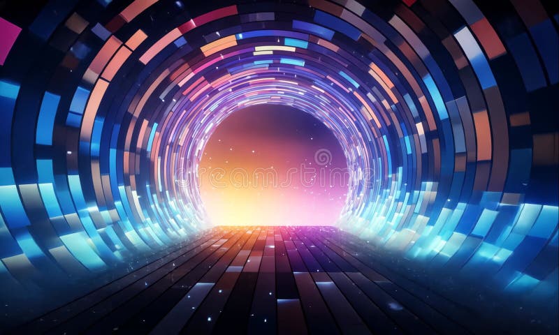 Abstract Digital Tunnel with Colored Light Effects in Futuristic Style ...