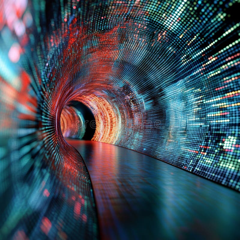 Abstract Digital Tunnel with Colorful Light Patterns and Effects Stock ...