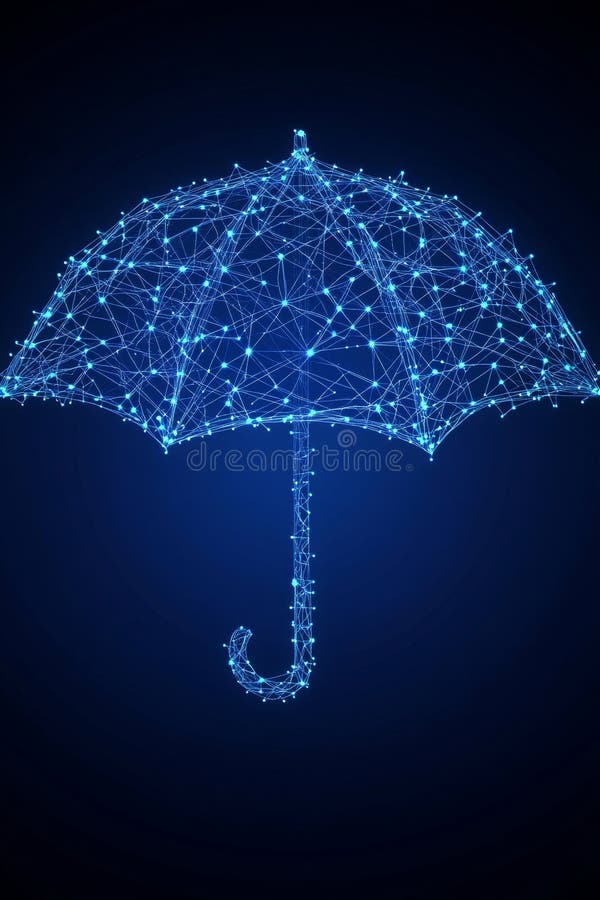 Abstract Digital Umbrella on Blue Background. Protection, Safety, and ...