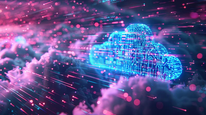 An Abstract Digital Visualization Of Cloud Computing Showcasing Data Processing And Ai
