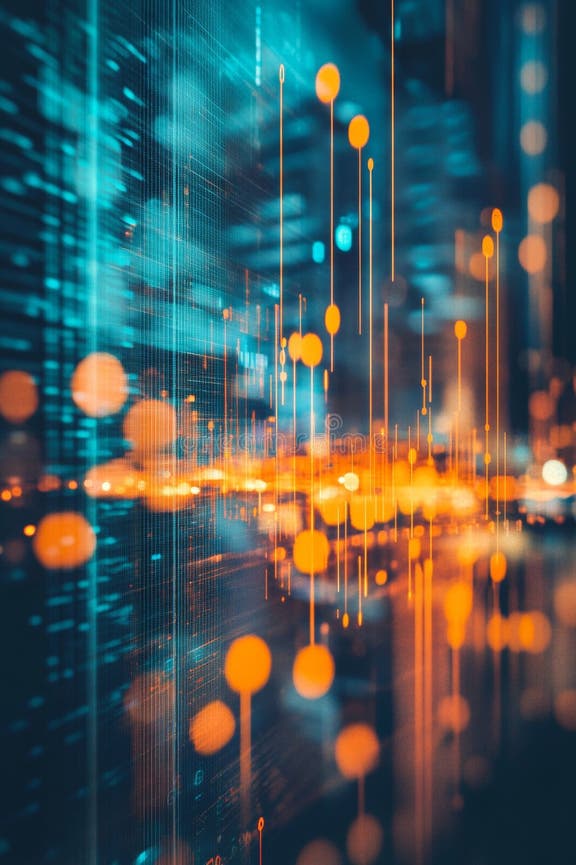 Abstract Digital Visualization of Data Flow with Blue and Orange Light ...