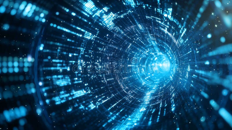 Abstract Digital Vortex with Blue Glowing Light Particles Stock Photo ...