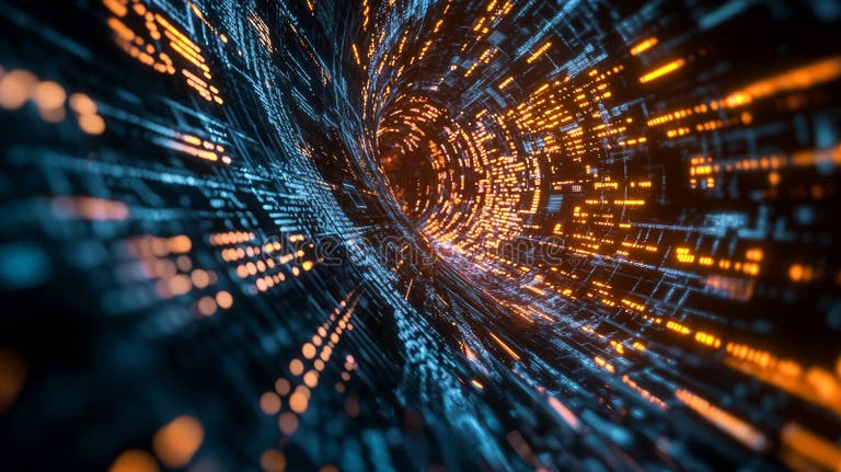 Abstract Digital Vortex of Blue and Orange Data Lights Stock Image - Image of network, dynamic ...