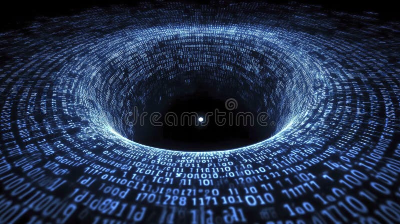 Digital Vortex of Glowing Blue Binary Code, Data Tunnel Leading To a Central White Light Stock ...