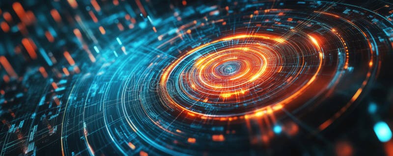 Abstract Digital Vortex with Glowing Blue and Orange Lights Stock ...