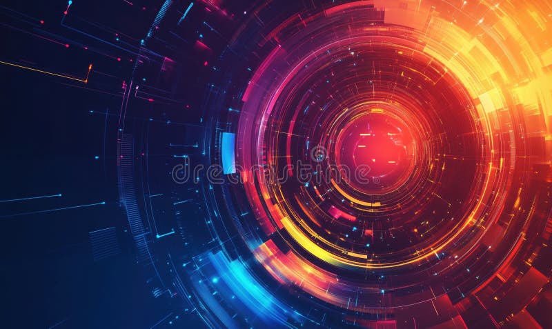 Abstract Digital Vortex with Glowing Lines and Circular Patterns in ...