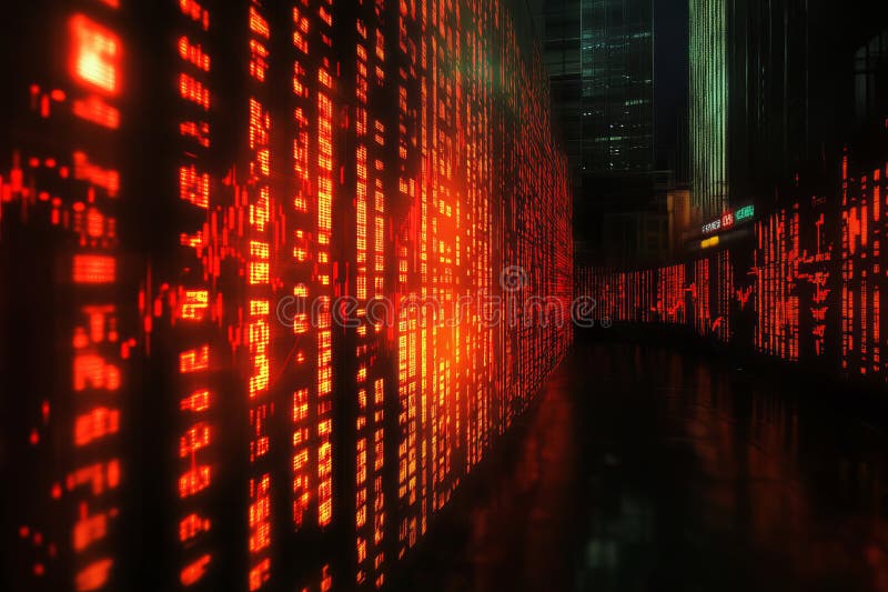 Abstract Digital Wall with Bright Red Patterns and Reflections Stock ...