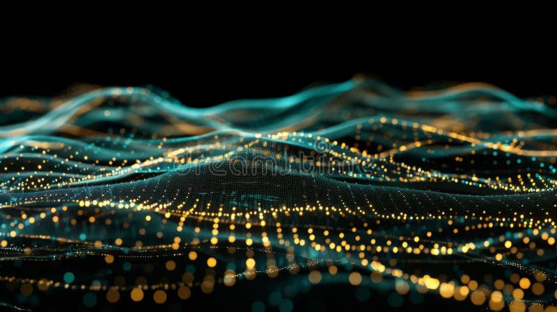 Abstract Digital Wave Background with Glowing Particles Stock ...