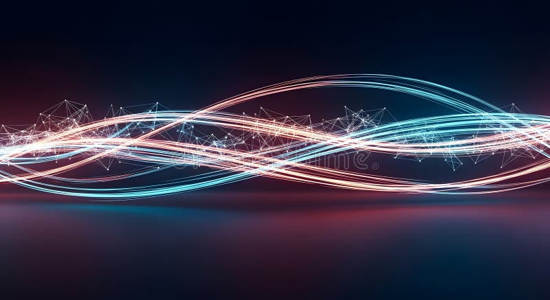 Abstract Digital Wave Background with Network Connections, Flowing ...