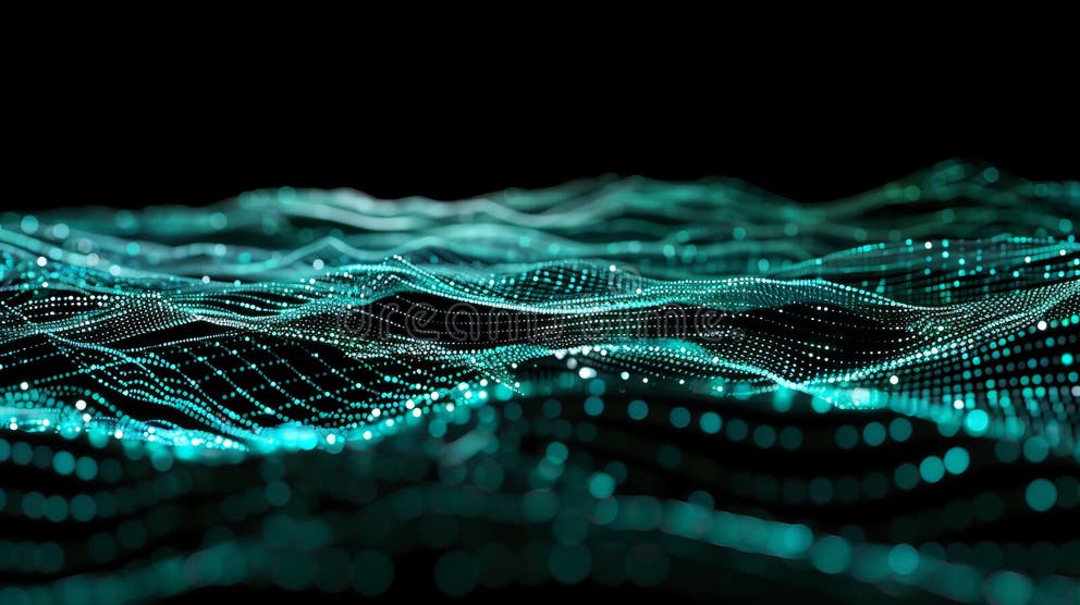 Abstract Digital Wave Background: Turquoise Dots, Data Stream Technology Stock Illustration ...