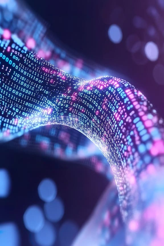 Abstract Digital Wave with Binary Code in Vibrant Blue and Pink Colors ...