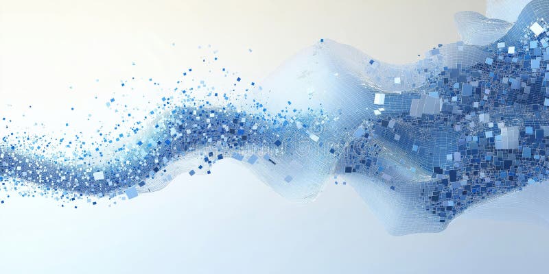 Abstract Digital Wave with Blue Cubes and Flowing Mesh Design for ...