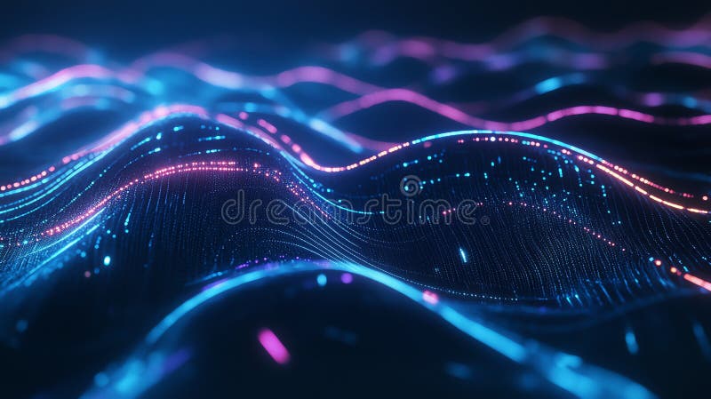 Abstract Digital Wave Blue Purple, Glowing Particles, Technology ...