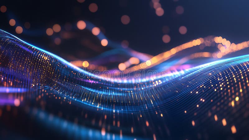 Abstract Digital Wave Blue Purple, Glowing Particles, Technology ...