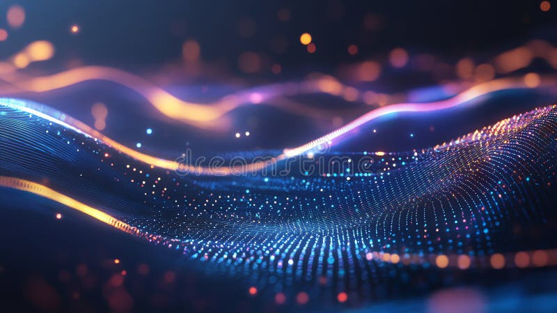 Abstract Digital Wave Blue Purple, Glowing Particles, Technology ...