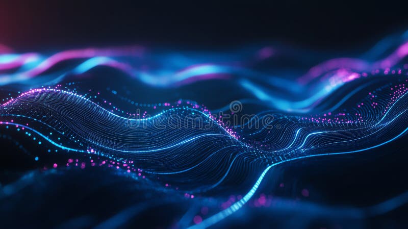 Abstract Digital Wave Blue Purple, Glowing Particles, Technology ...