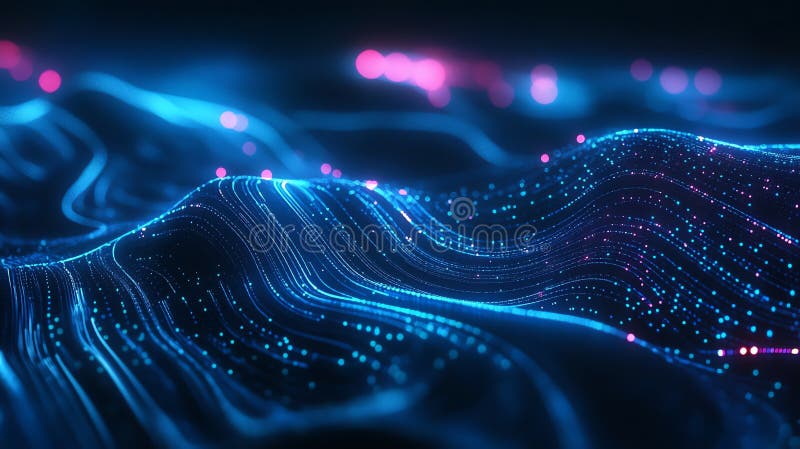Abstract Digital Wave Blue Purple, Glowing Particles, Technology ...