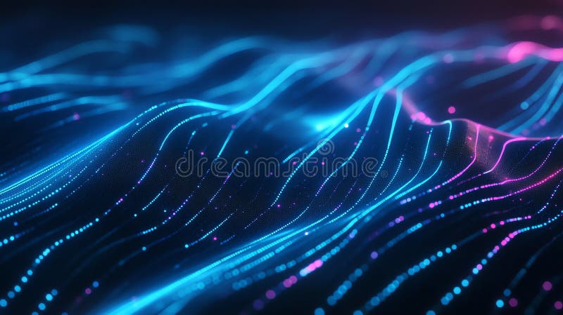 Abstract Digital Wave Blue Purple, Glowing Particles, Technology ...