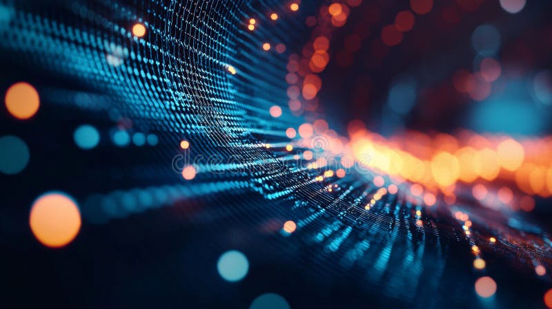 Abstract Digital Wave of Data Points with Glowing Bokeh Effect Stock Illustration - Illustration ...