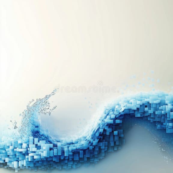Abstract Digital Wave Design with Blue Pixelated Elements and Water ...