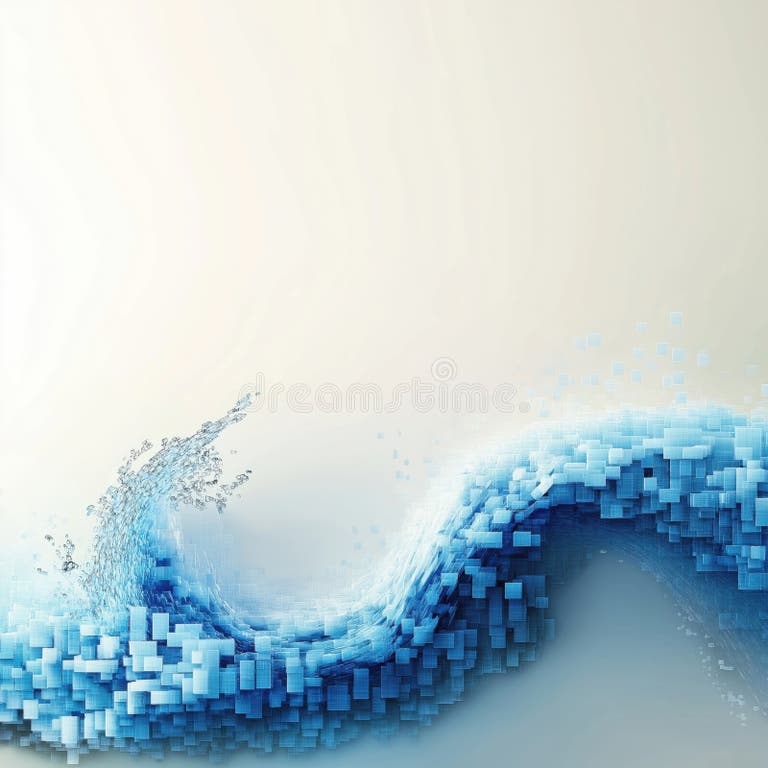 Abstract Digital Wave Design with Blue Pixelated Elements and Water ...