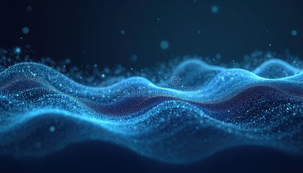 Abstract Digital Wave with Flowing Dots, Particles. Dynamic Data Stream ...
