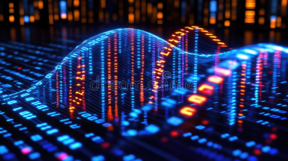 Abstract Digital Wave with Glowing Binary Code and Led Lights in Blue ...