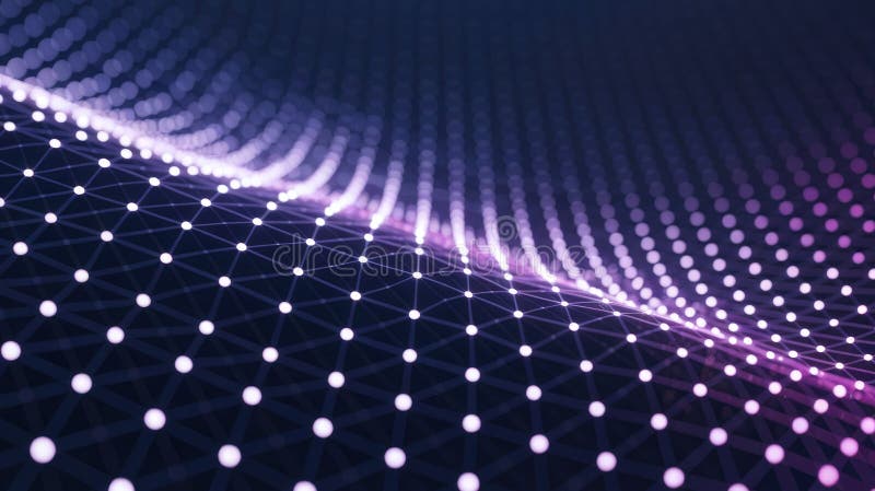 Abstract Digital Wave with Glowing Dots and Connections in Purple and ...