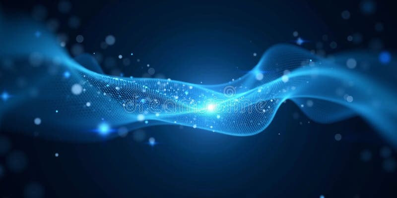 Futuristic Blue Wave with Glowing Particles Stock Illustration ...