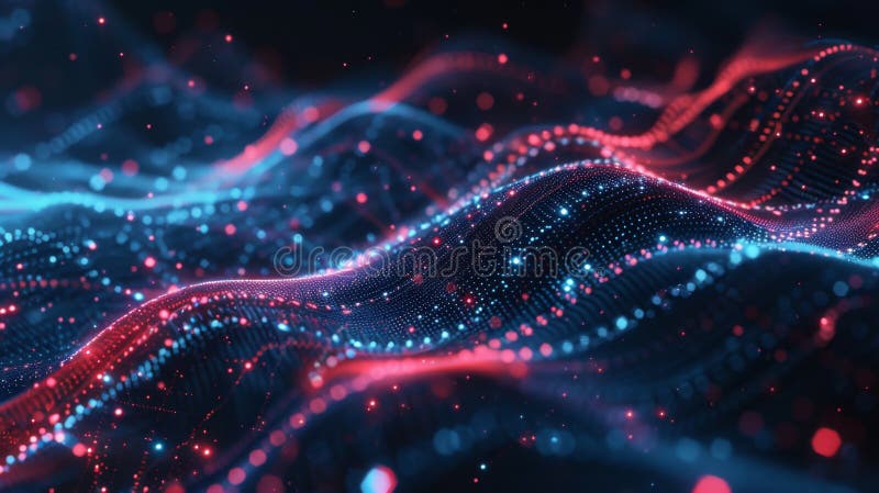 Abstract Digital Wave of Glowing Particles - Generative AI Stock Image - Image of design ...
