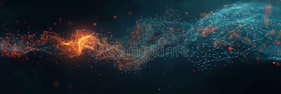 Abstract Digital Wave of Glowing Particles and Interconnected Nodes ...