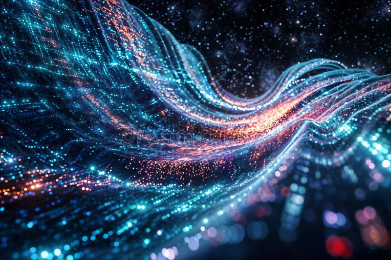 Abstract Digital Wave of Light Particles in Space Stock Illustration ...