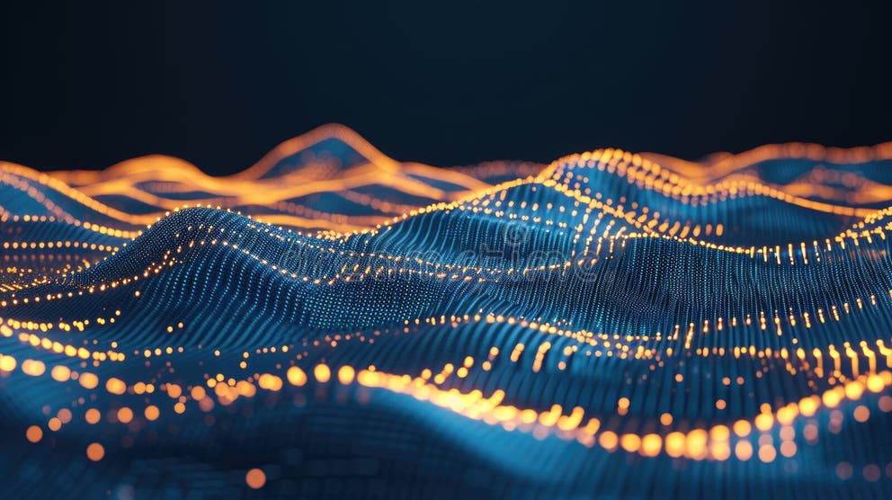 Abstract Digital Wave Pattern with Blue and Orange Lights Representing ...