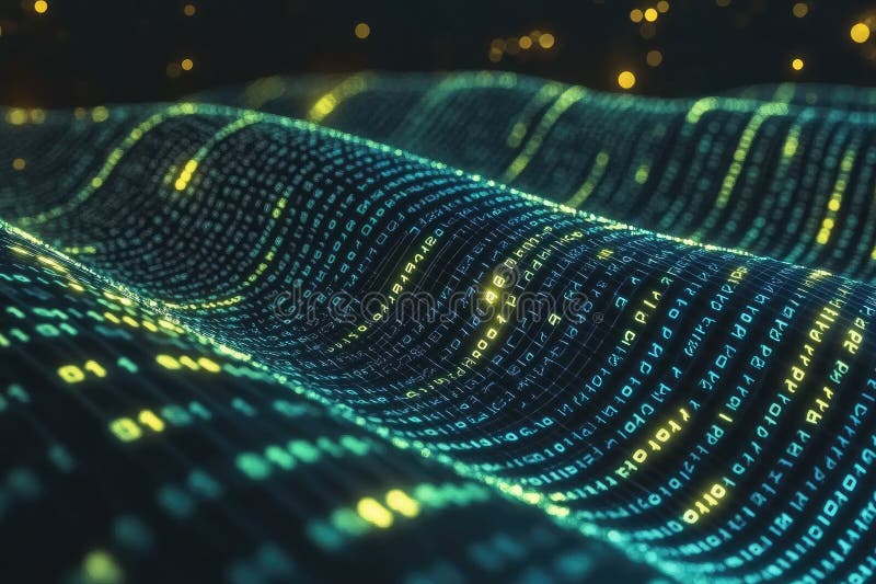 Abstract Digital Data Stream Flowing Code In Cyberspace Stock