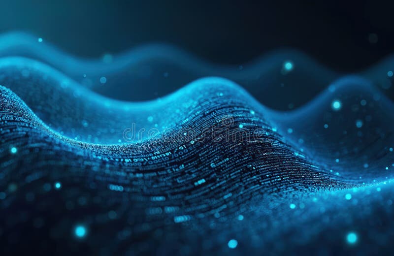 Abstract Digital Wave Pattern with Glowing Blue Dots. Data Visualization with Wavy Lines and ...