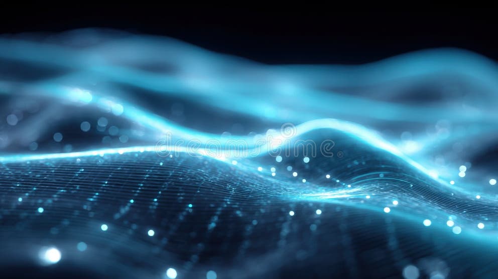 Generative AI Abstract Digital Waves of Light Flowing with Particles and Grid Effects Futuristic ...