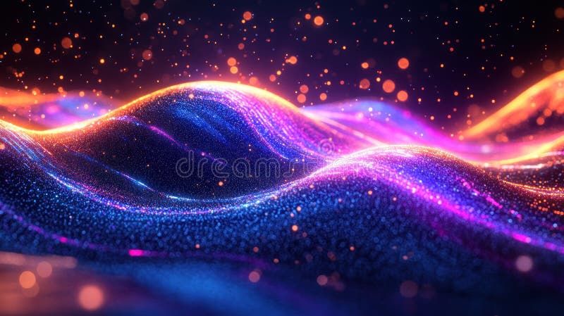 Abstract Digital Wave Pattern with Glowing Neon Colors and Shimmering ...