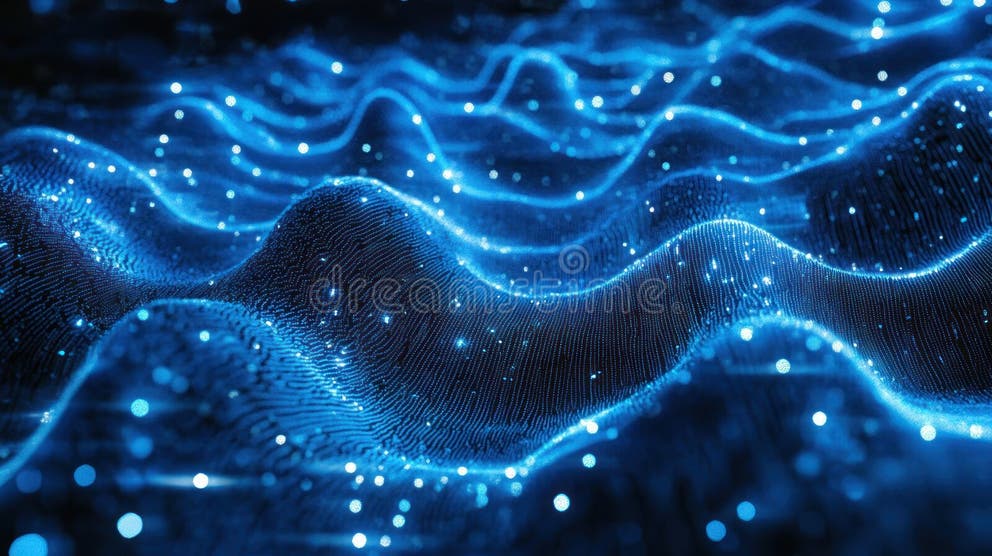 Abstract Digital Wave Pattern with Glowing Particles. - Generated Using ...