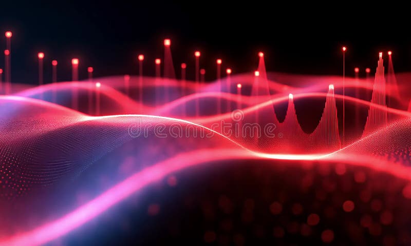 Abstract Digital Wave Pattern with Glowing Red Particles Stock Footage ...